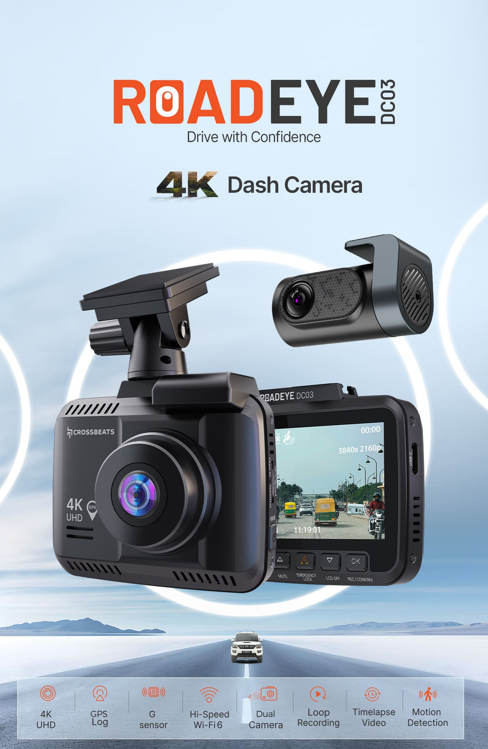 RoadEye DC03 | 4K Car Dash Camera | Super Night Vision