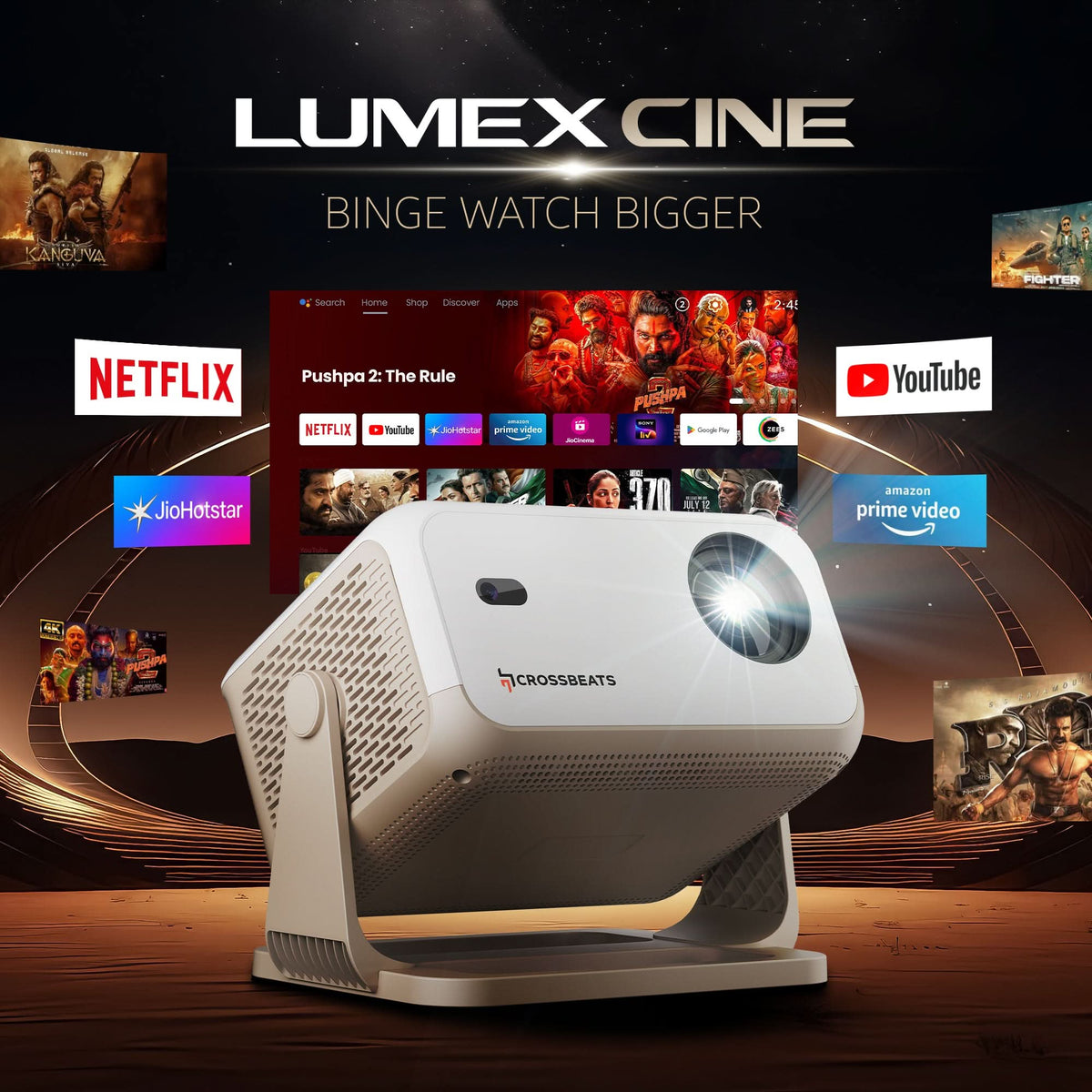 Crossbeats Lumex Cine Smart Home Projector 4k Ultra HD for Room|Office